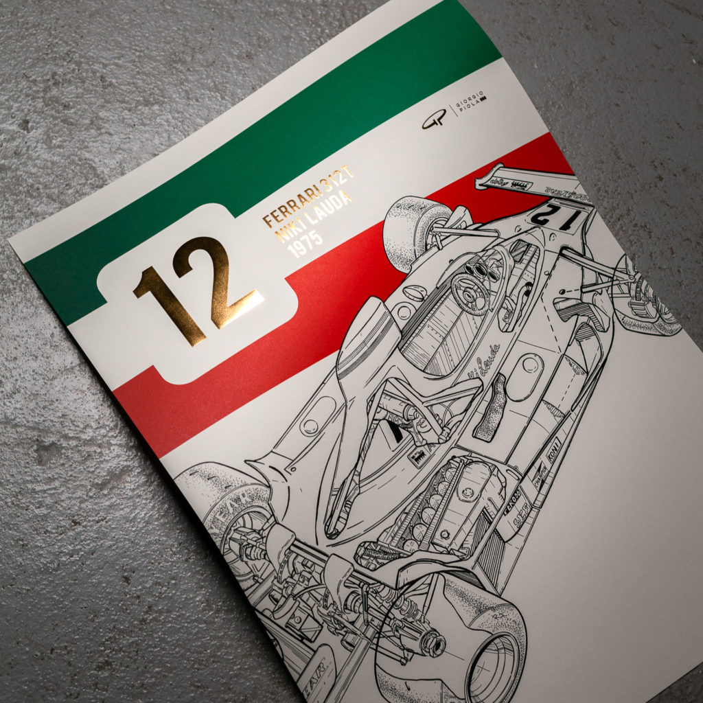 F1 print of Giorgio Piola drawings Ferrari 312T, Niki Lauda