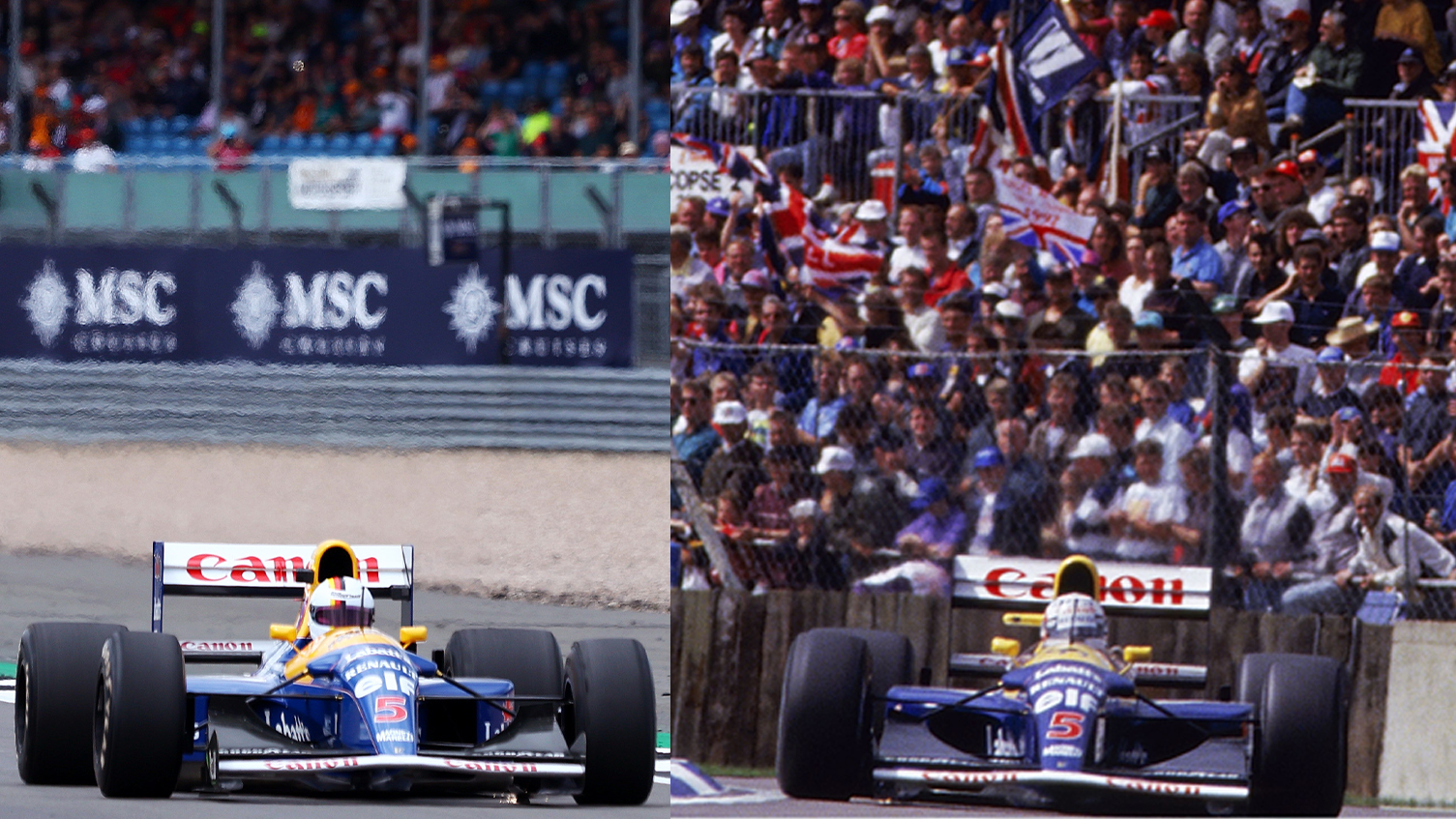 Vettel drives his Mansell Williams FW14B at British GP with green fuel ...
